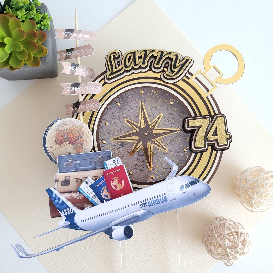 Personalized Travel Cake Topper: Airplane, Compass Birthday Party Decor ...