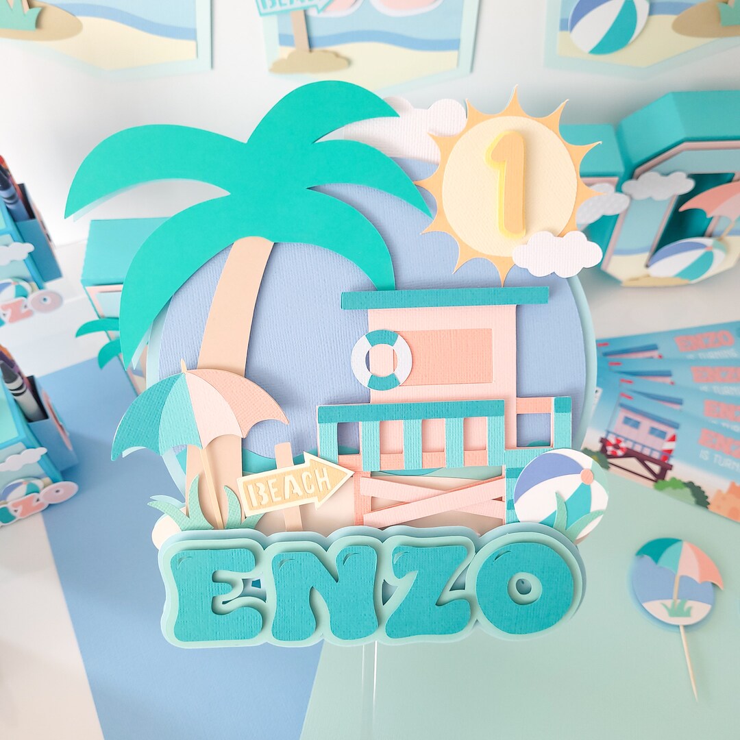 Beach Theme Birthday Party Decorations, Personalized Beach Cake Topper ...