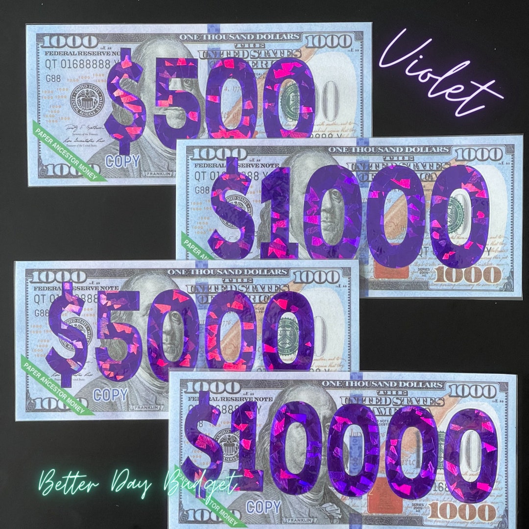 VIOLET 500 Dollar Place Holder | 1000 Dollar Placeholder | 5000 Dollar ...