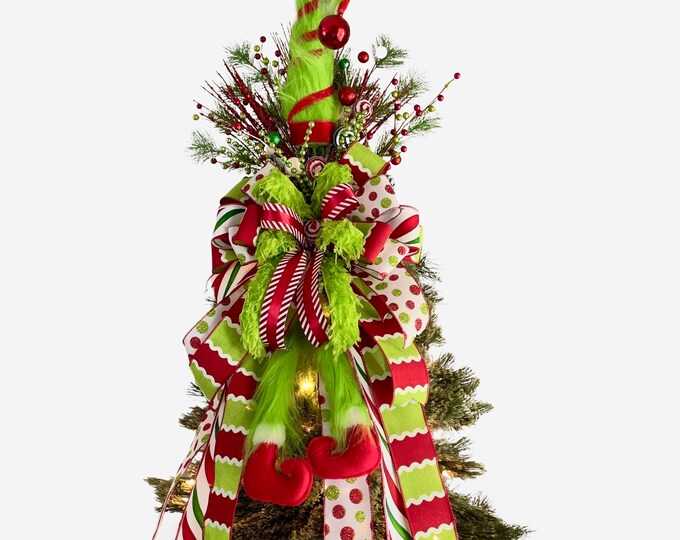 Whimsical Christmas Tree Topper, Red and Green Christmas Tree Topper ...