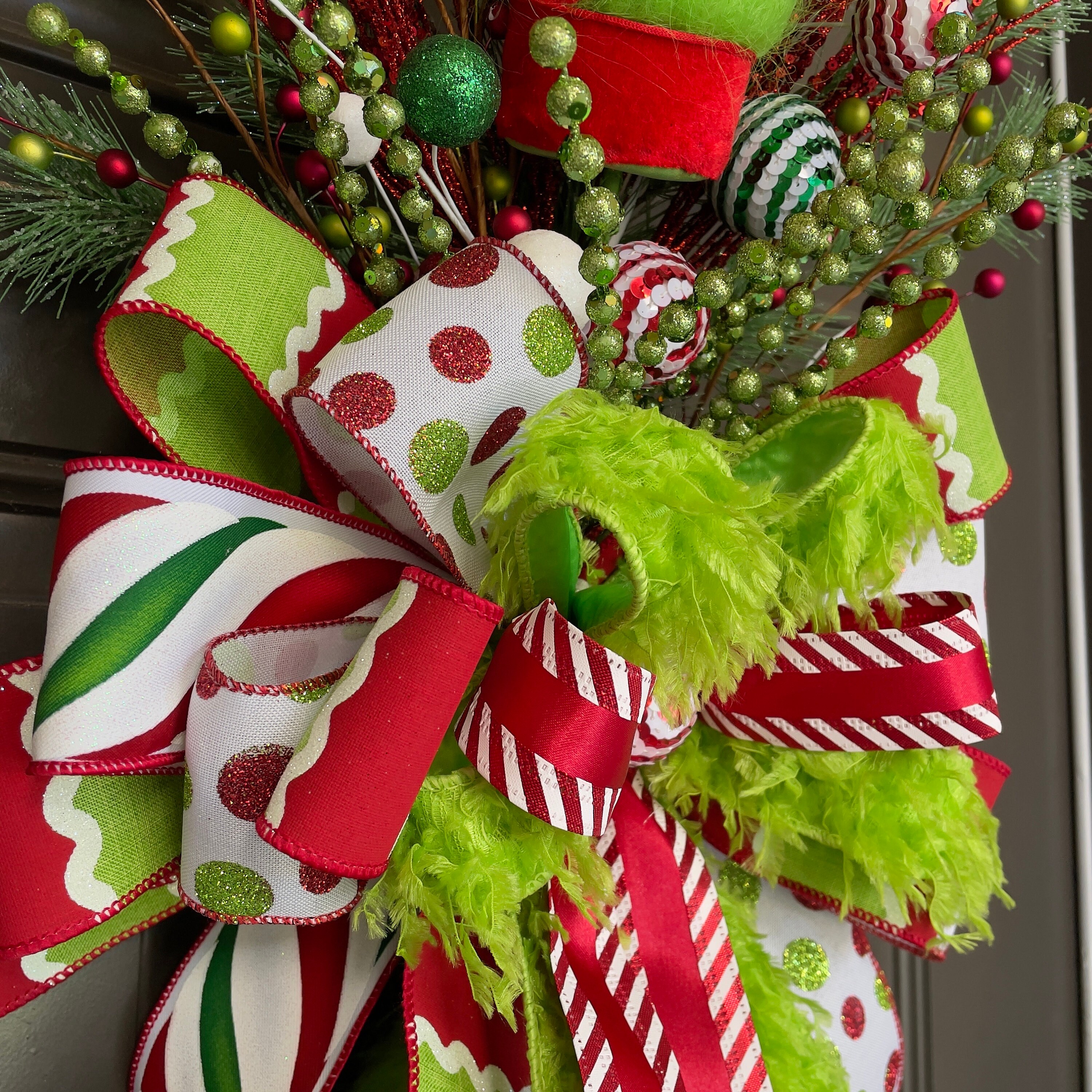 Whimsical Grinch Christmas Tree Topper Bow With Streamers, Tree Bow ...