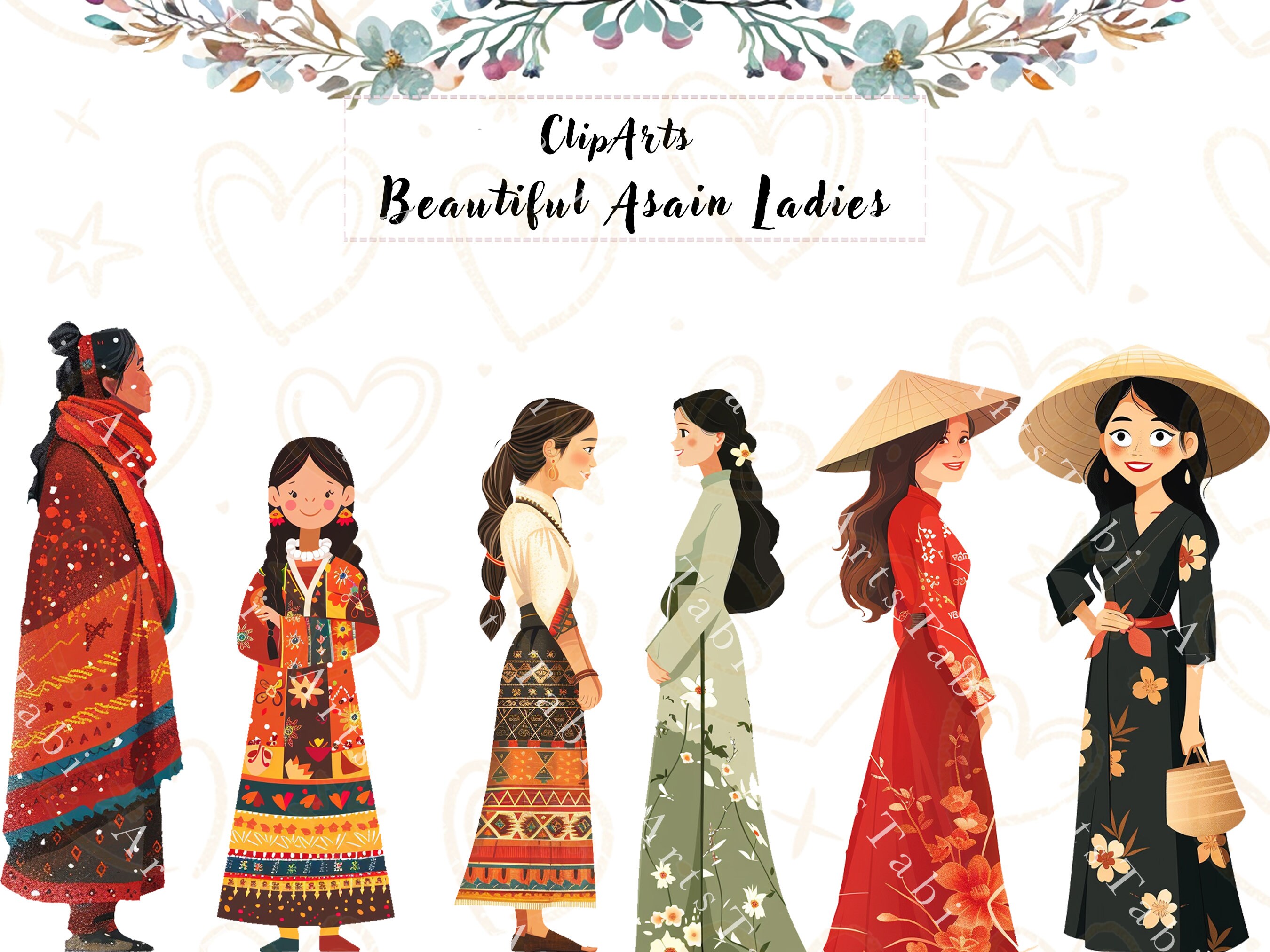 Clipart, Digital Download, Asian Women, Fashion, Illustration ...