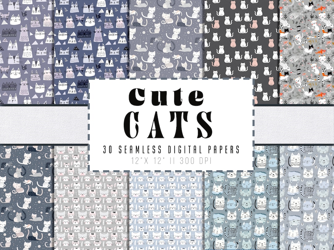 Adorable Cat Seamless Patterns, Cute Cat Patterns, Purrfect Cat ...