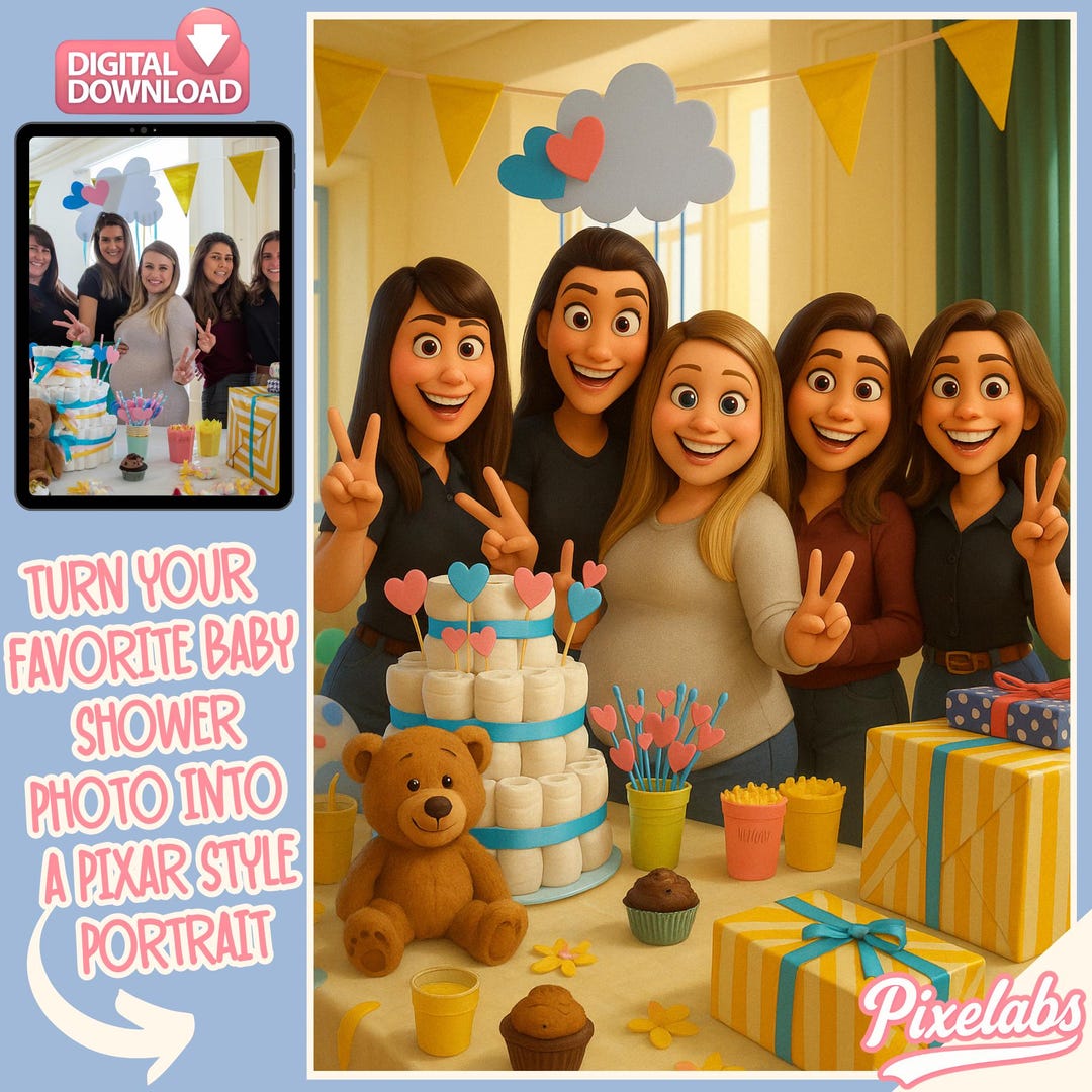 Custom Baby Shower Pixar Portrait | Personalized Cartoon Group ...