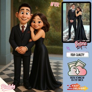 Custom Prom Pixar Style Portrait | Couple Cartoon Illustration ...