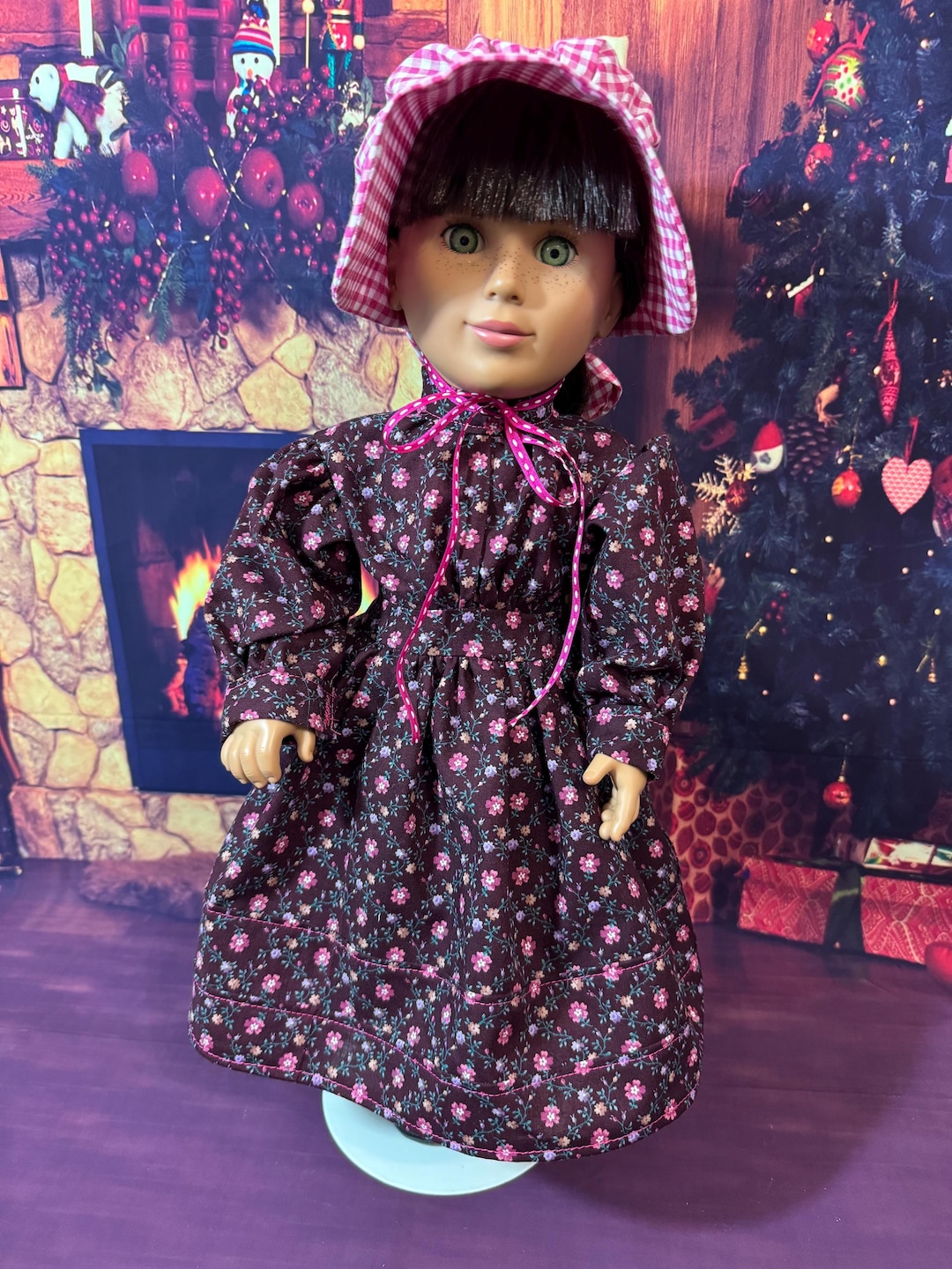 American Girl Kirsten Style Pink Floral 18 Inch Doll Dress, Bonnet and ...