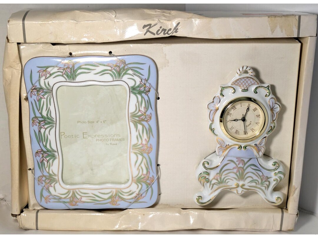 Vintage Kirch Porcelain Quartz Clock and 4x6 Picture Frame New Damaged ...