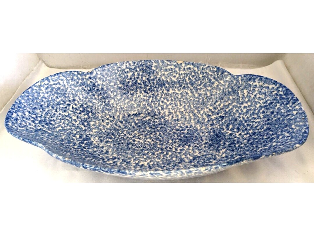 Los Angeles Pottery Blue Spongeware Oval Serving Bowl Signed by Artist ...