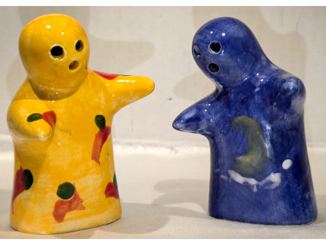 Hugging Ghost Salt & Pepper Shakers, Festive Yellow and Blue Ceramic ...