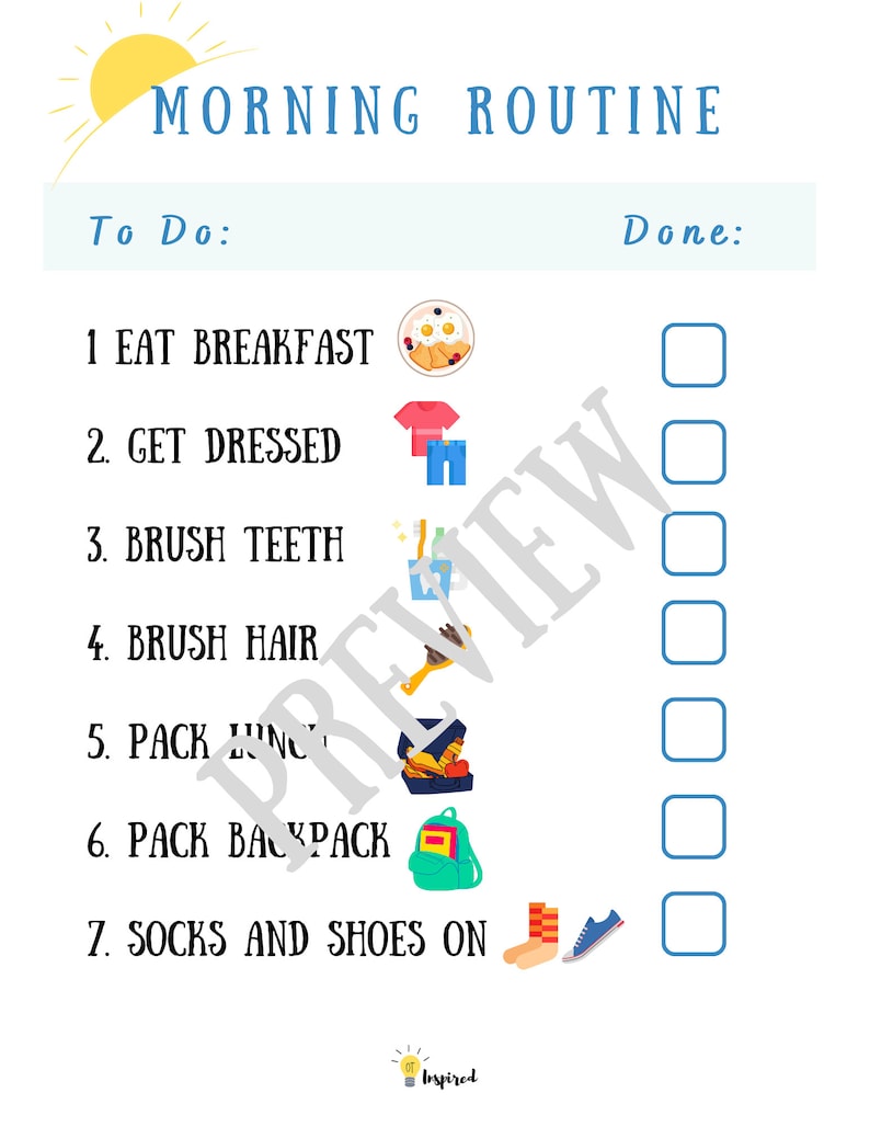 Morning Routine Printable Visual Schedule for OT/ADHD/ASD or | Etsy ...