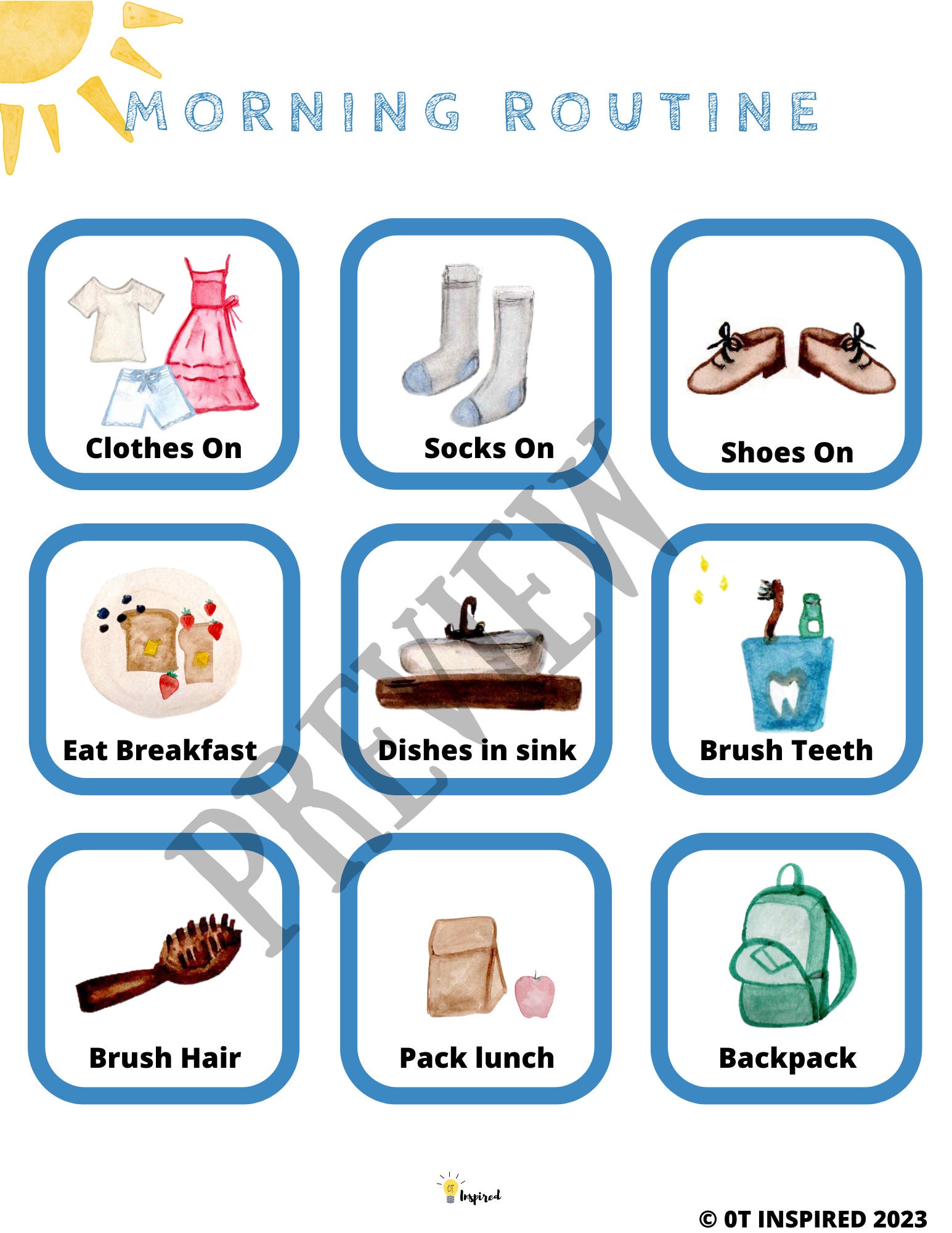 Morning Routine Checklist With Hand Painted Watercolor Images PDF Print ...