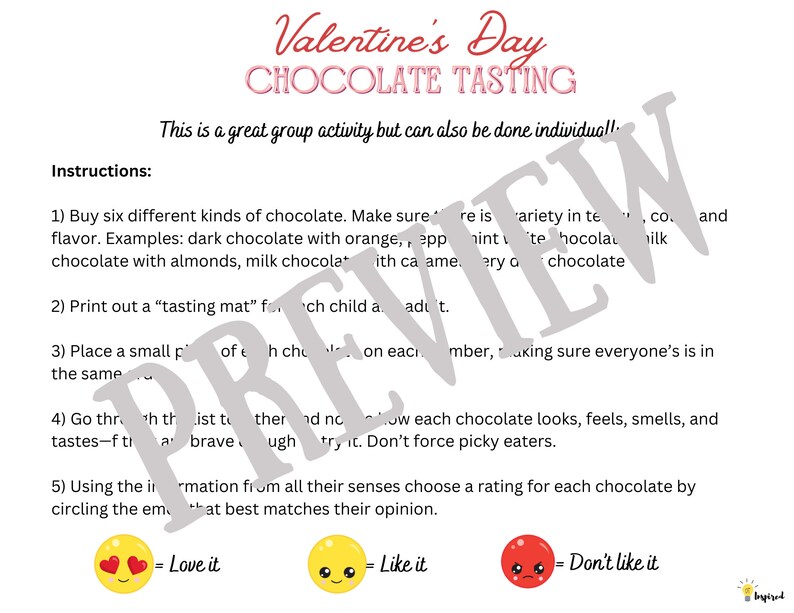 Chocolate Tasting Mat: Valentine's Day Group Activity for Teachers, Ots ...
