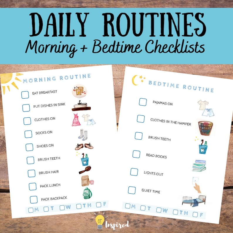 Daily Routine Bundle: Morning Checklist and Bedtime Routine for School ...