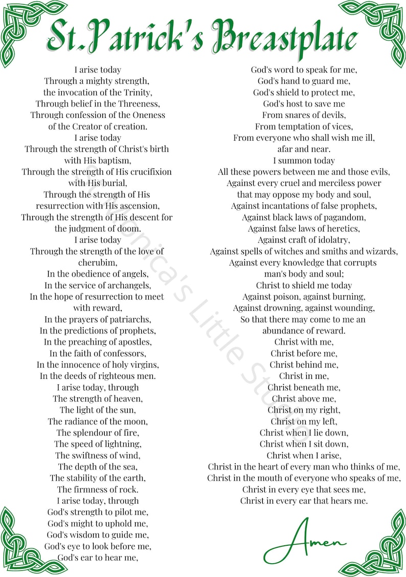 St. Patrick's Breastplate Prayer Card A5 - Etsy