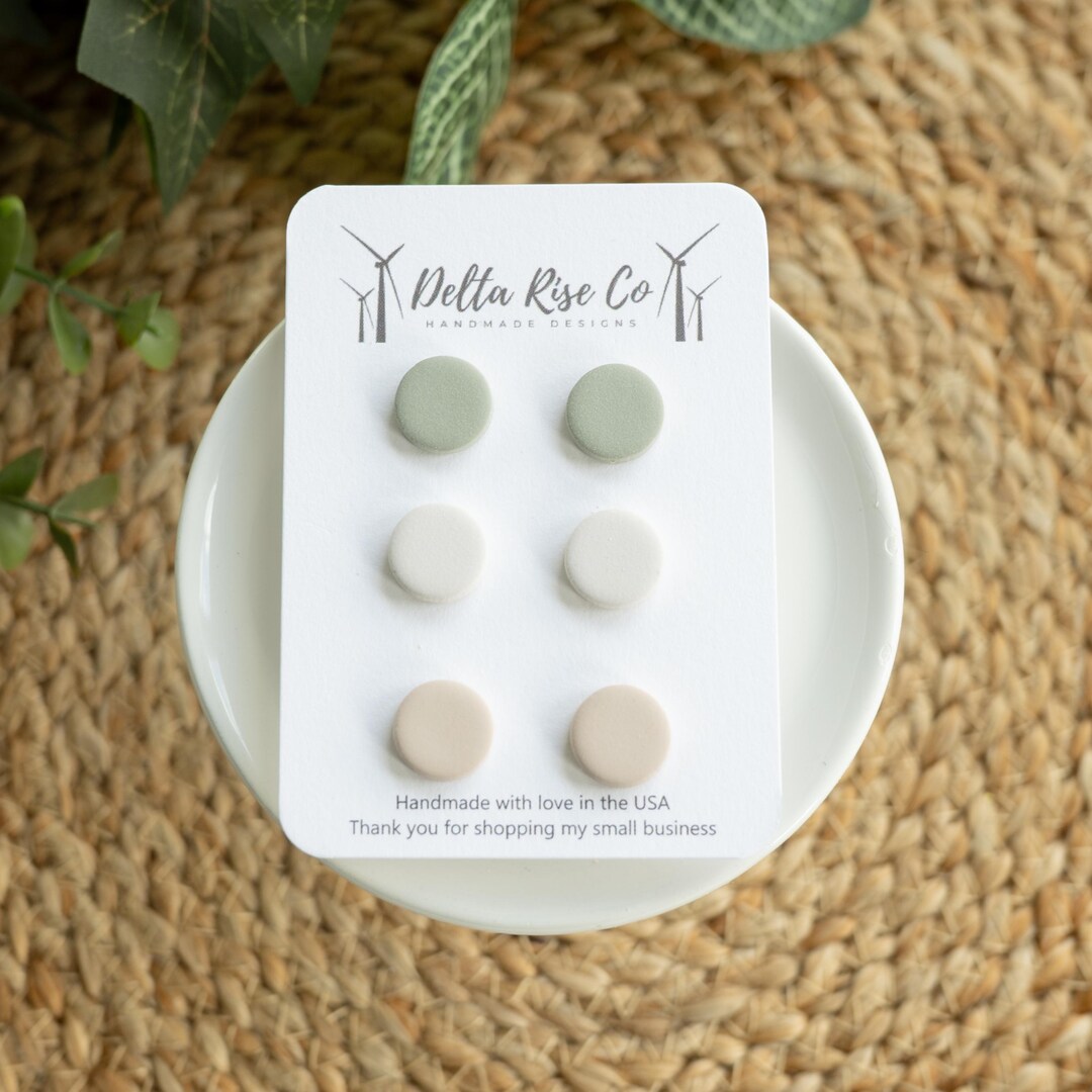Light Neutral Pallette Clay Stud Pack, Polymer Clay Studs, Sage Clay ...