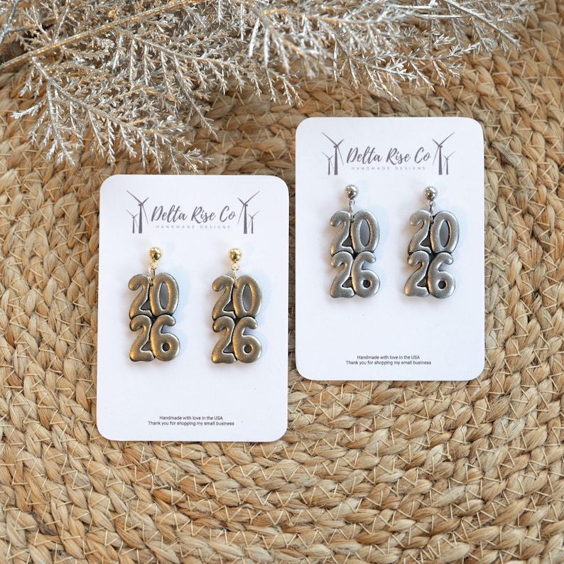 2026 NYE Clay Earrings, New Years Eve Clay Dangles, Countdown Statement ...