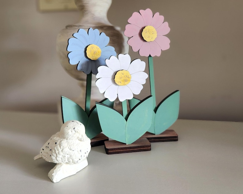 Daisy Shelf Sitters | Handmade Wooden Daisy Decor | Spring Flower Shelf ...