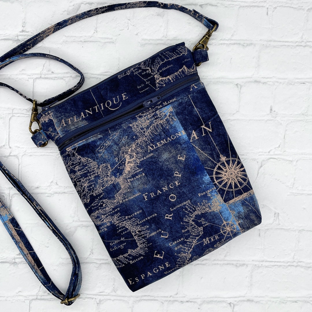 Women's Crossbody Bag, Blue World Traveler Purse, Map Print Handbag ...