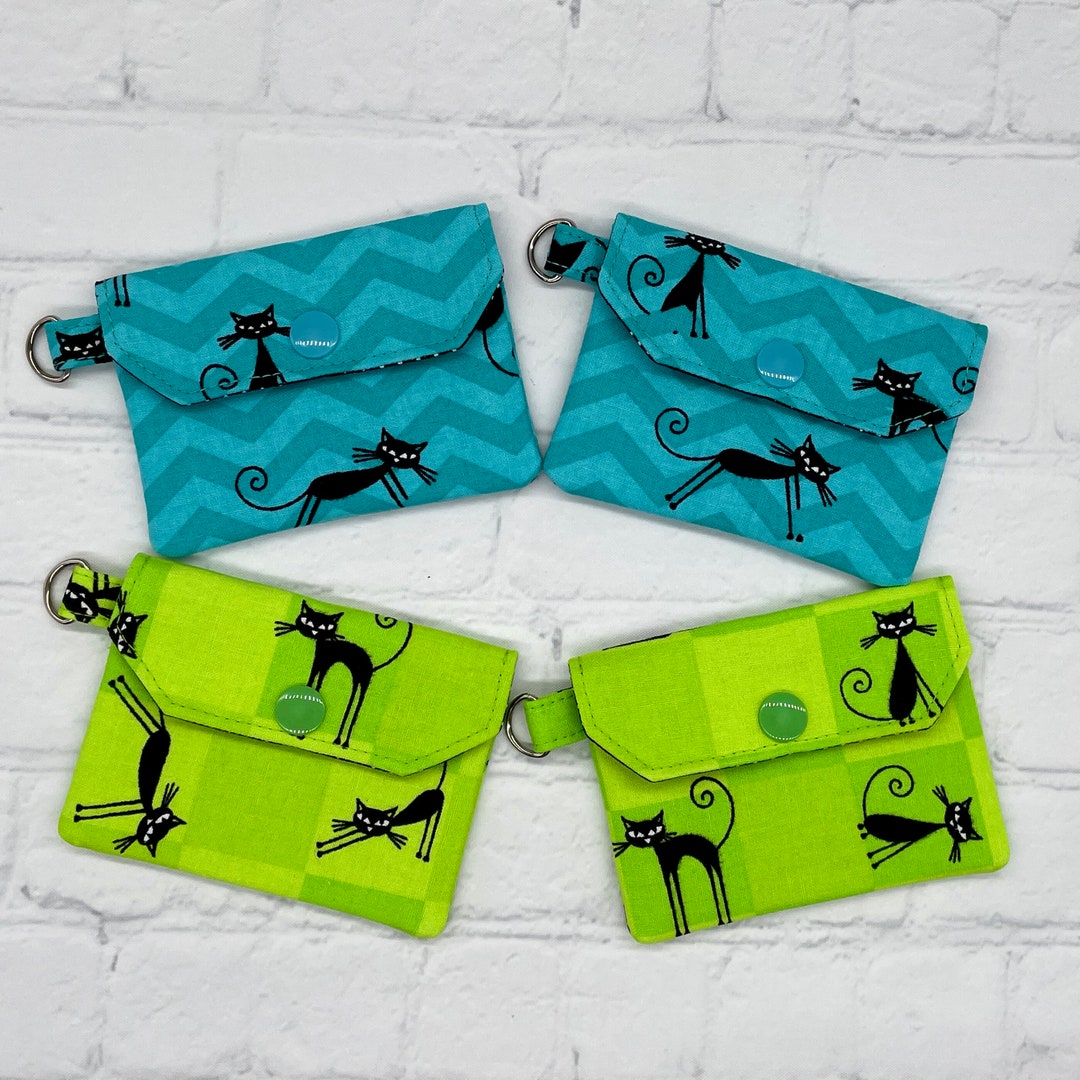 Women's Black Cat Fabric Mini Wallet, Grab and Go Minimalist Credit ...