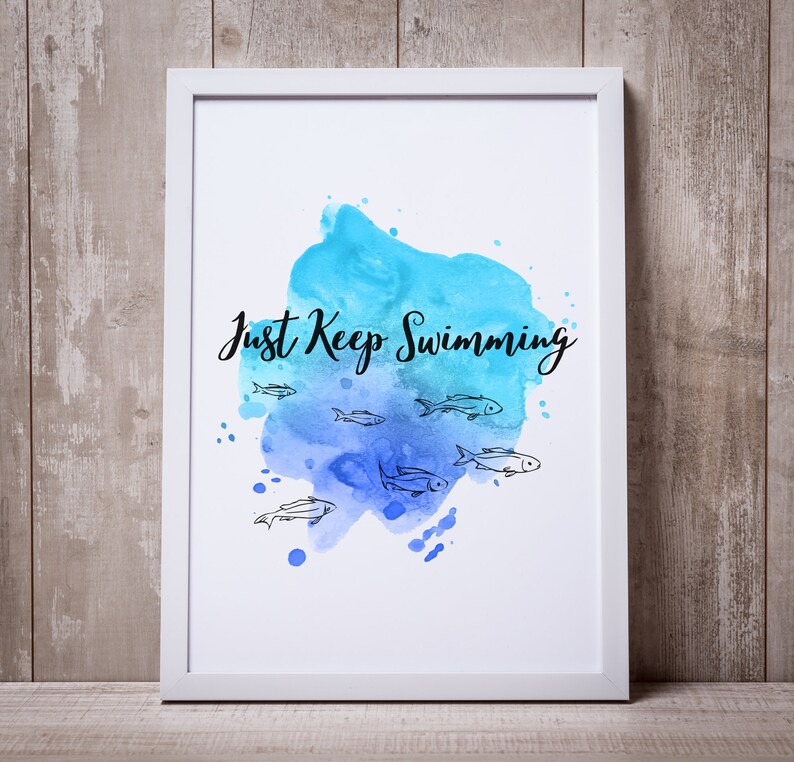 Just Keep Swimming Watercolor Printable Digital Download Wall - Etsy Canada