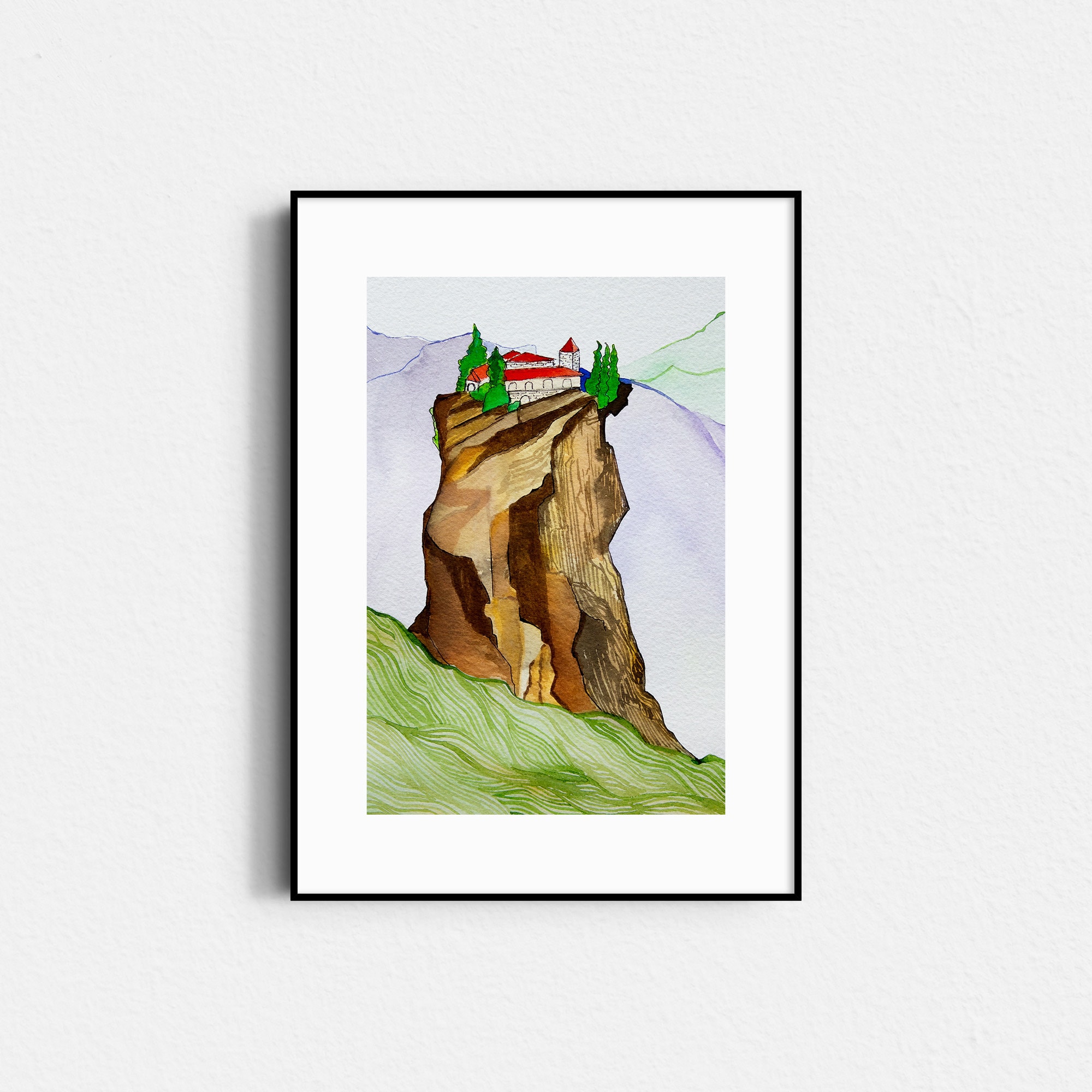 Meteora Watercolor Wall Art, Meteora Print, Meteora Travel Poster ...