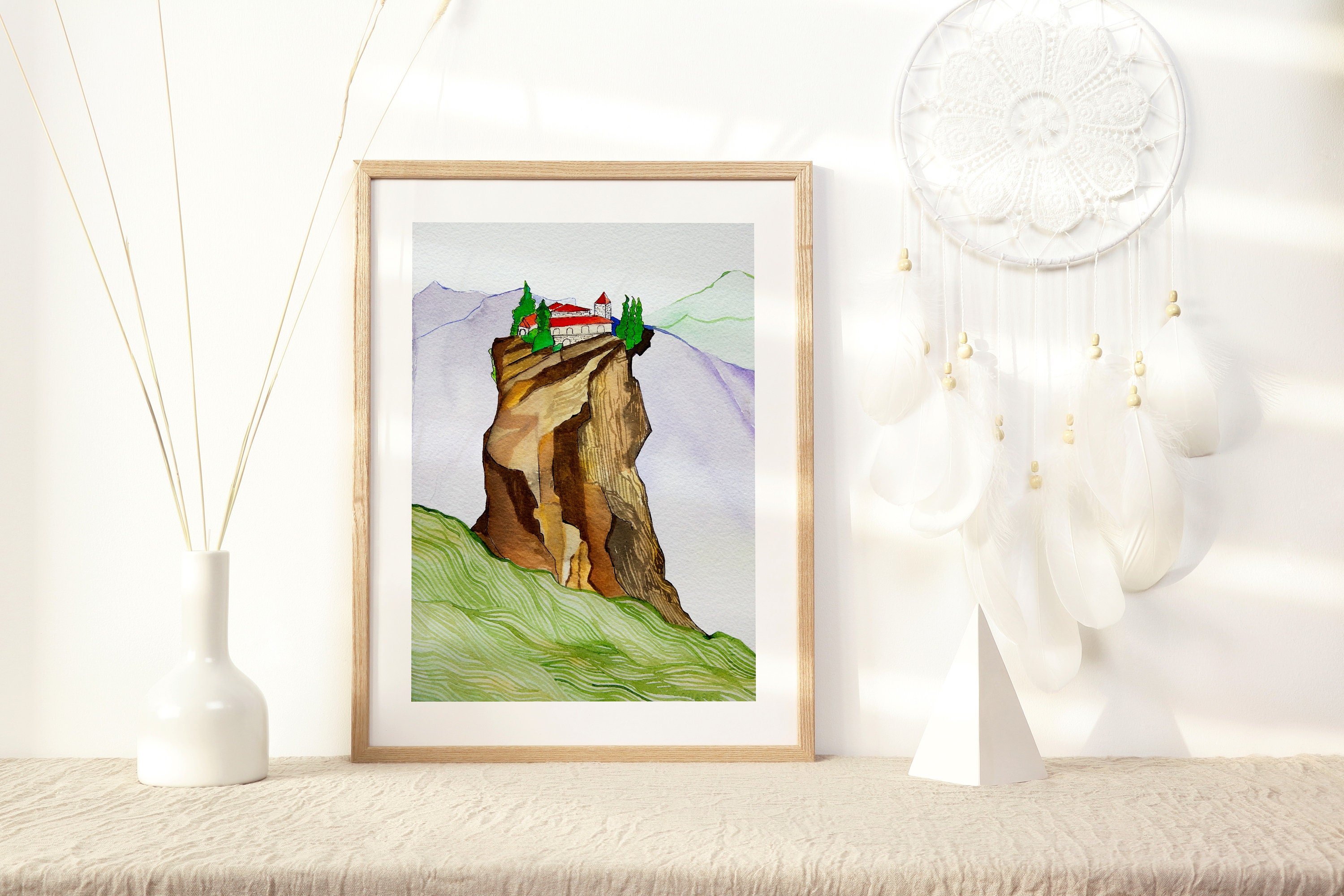 Meteora Watercolor Wall Art, Meteora Print, Meteora Travel Poster ...