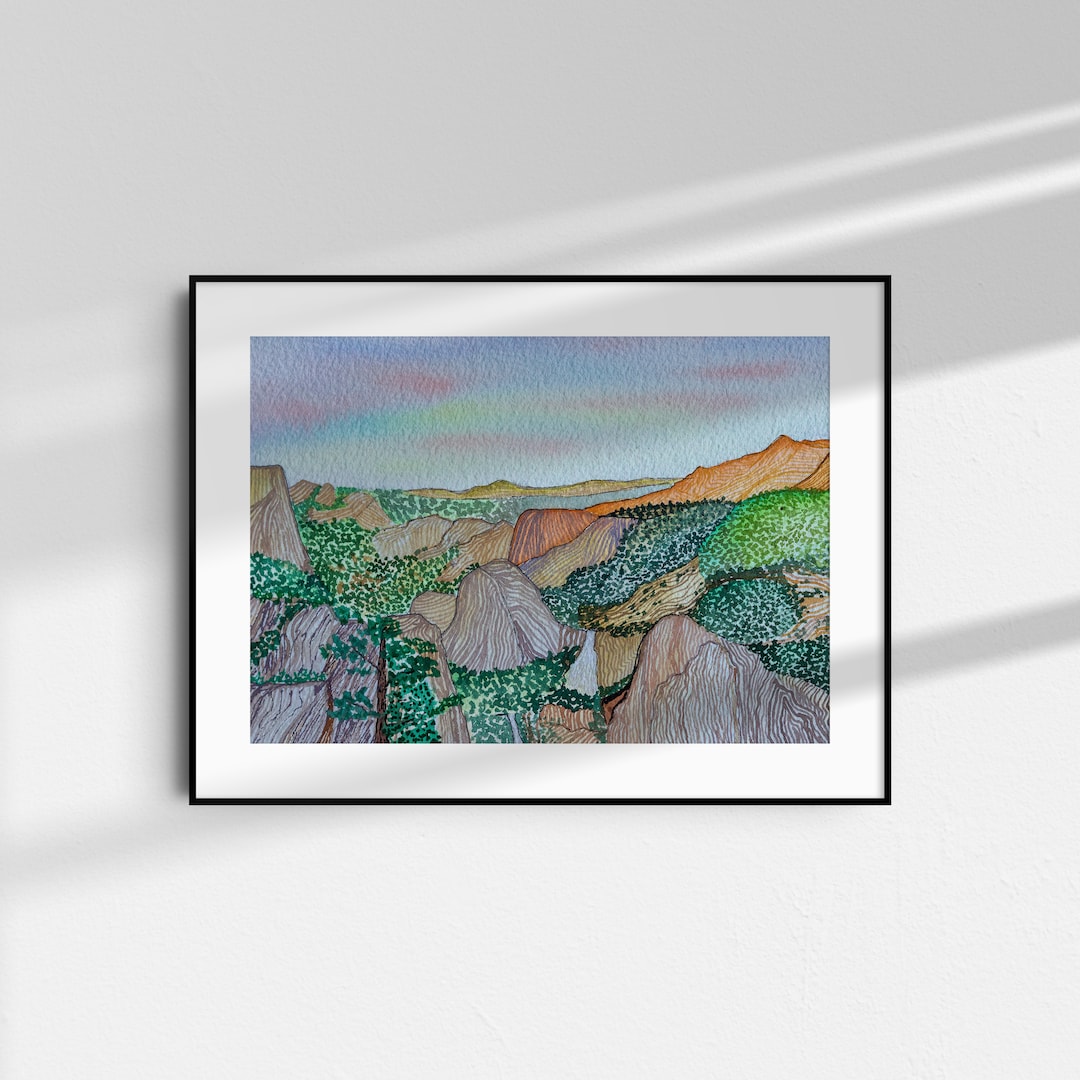 Yosemite National Park Panoramic Watercolor Art, Half Dome Art, El ...