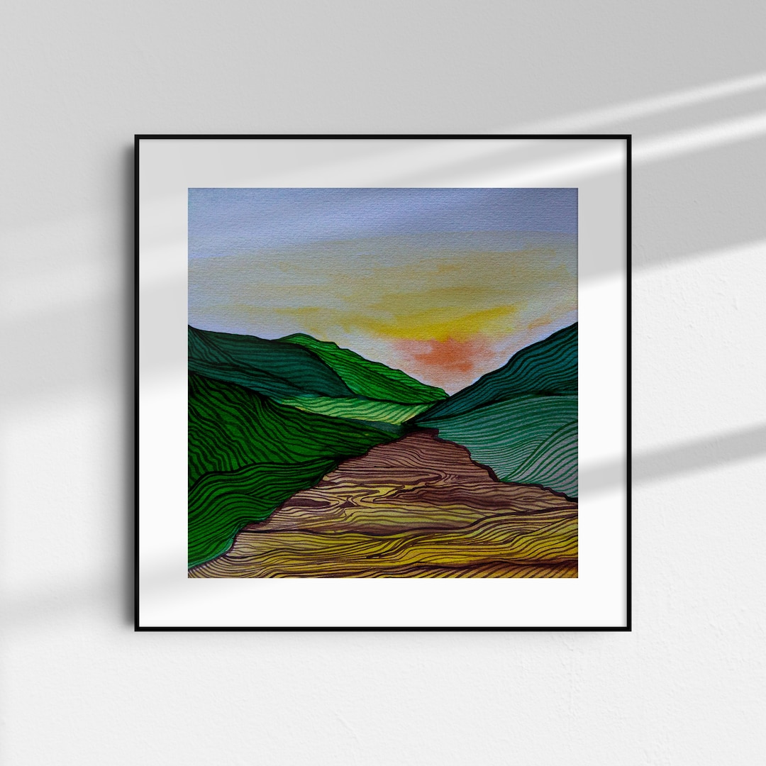 Mountain Watercolor Print, Mountain Valley Watercolor Art, Sacred ...