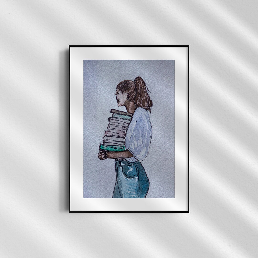 Woman Reading Books Art, Book Lover Art, Girl Reading Art, Library Art ...