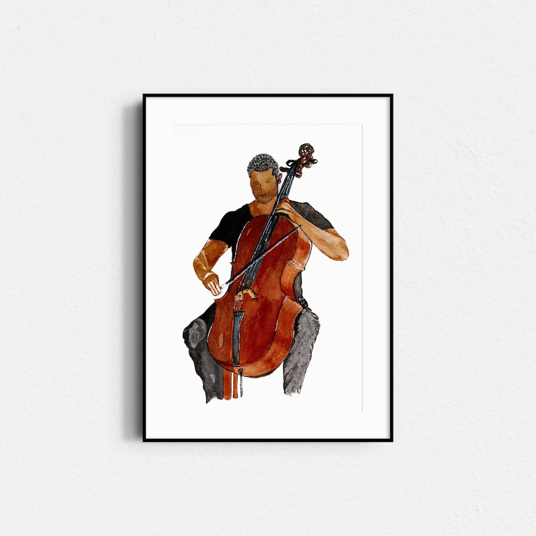 Expressive Cellist Watercolor Art - Musician's Decor, Cello Player Wall ...