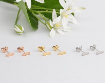Tiny Line Earrings Gold, Rose Gold, or Silver Bar Earrings Line Posts ...
