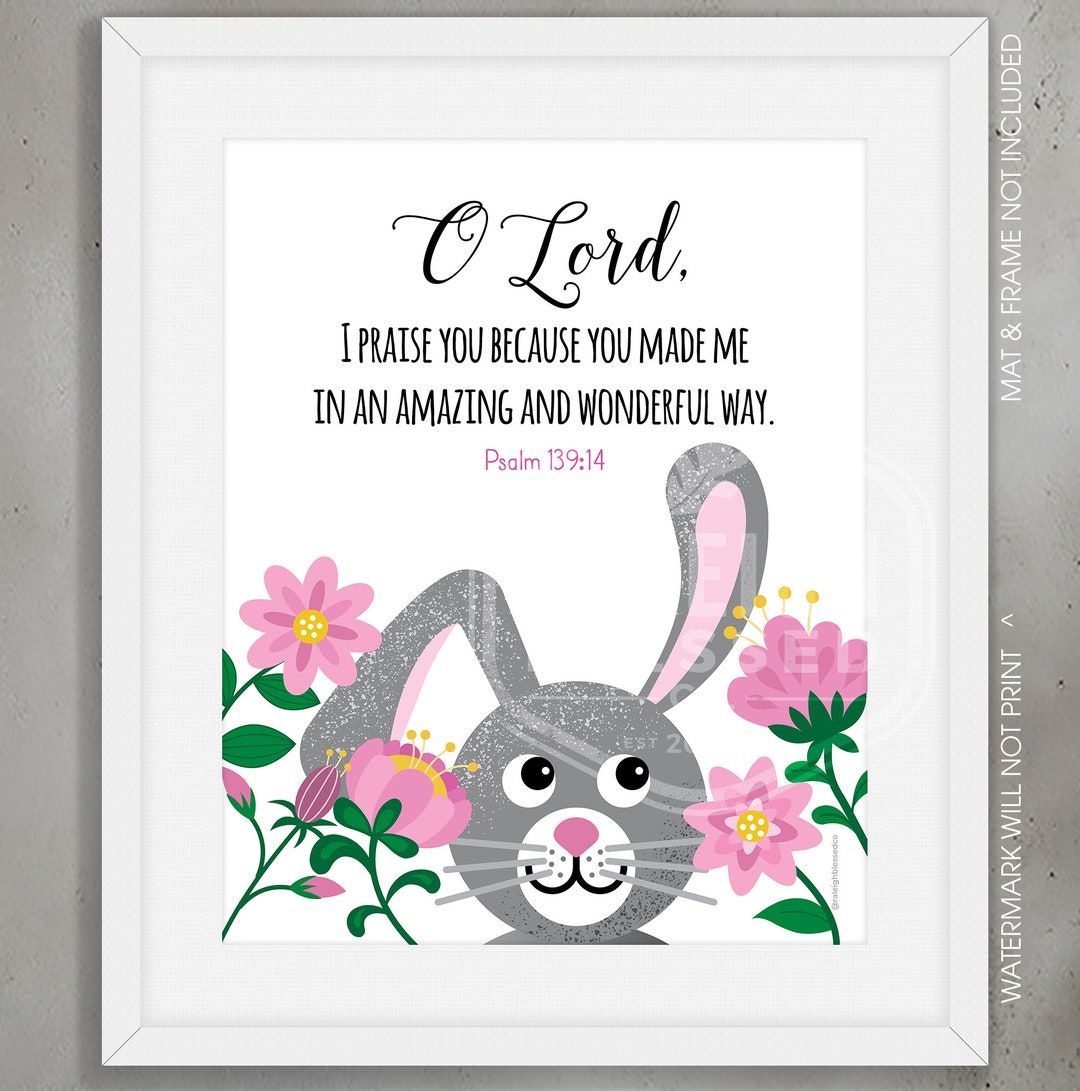 Kids Room Bible Verse, Bunny Art, Kids Room Wall Art, Animal, Kids Room ...