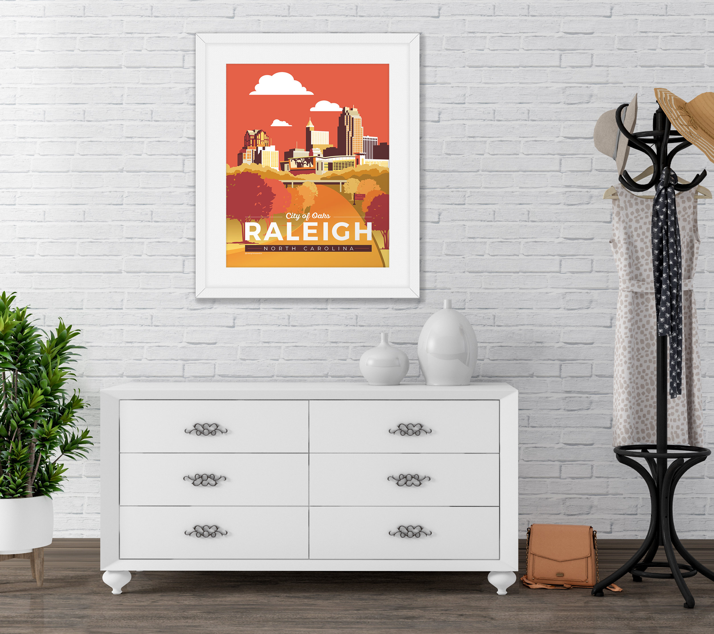 Raleigh Skyline, Warm Colors, Coral, Raleigh Print, Raleigh Wall Art ...