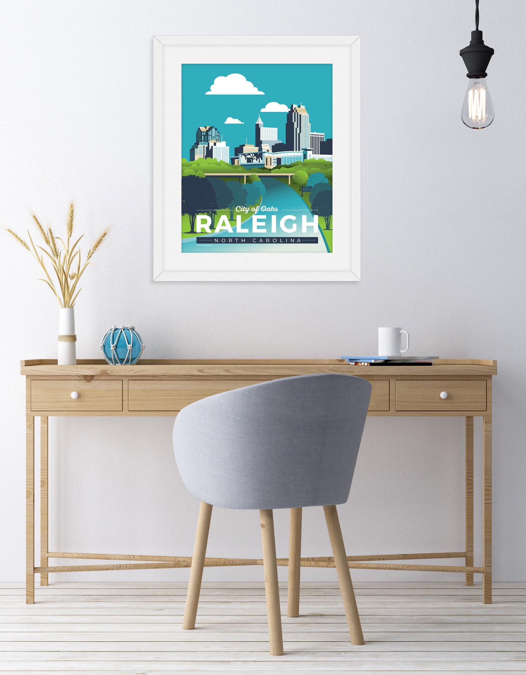 Raleigh Skyline, Blue Green, Raleigh Print, Raleigh Wall Art, Raleigh ...