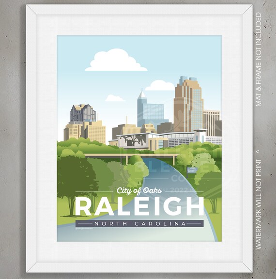 Home & Living 3D font Peach sky Raleigh wall art Raleigh Skyline ...