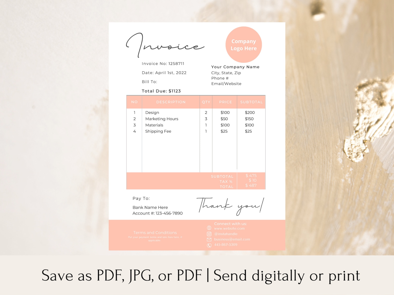 Business Invoice Template, Printable Invoice, Custom Business Invoice ...