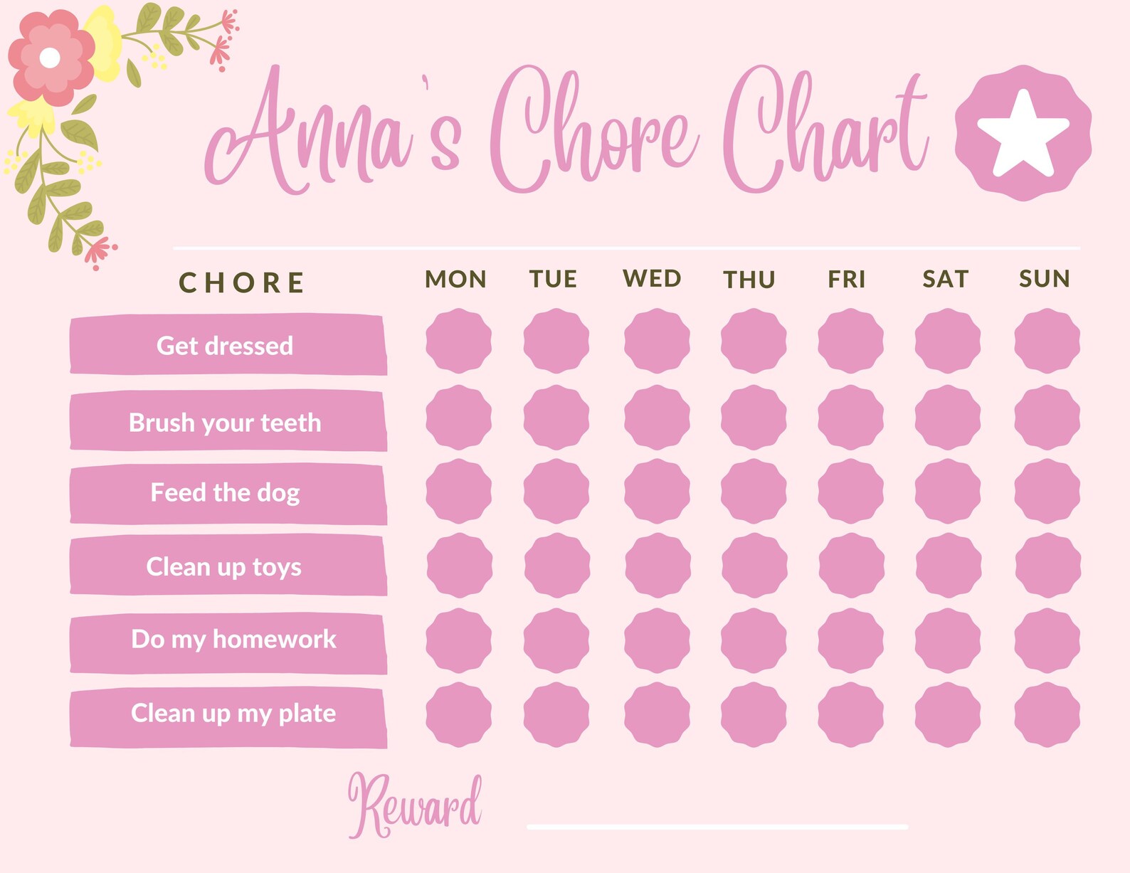 Printable Reward Chart, Editable Star Chore Chart, Kids Routine Chart ...