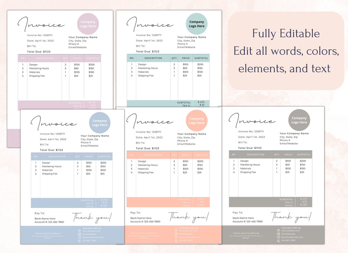 Business Invoice Template, Printable Invoice, Custom Business Invoice ...