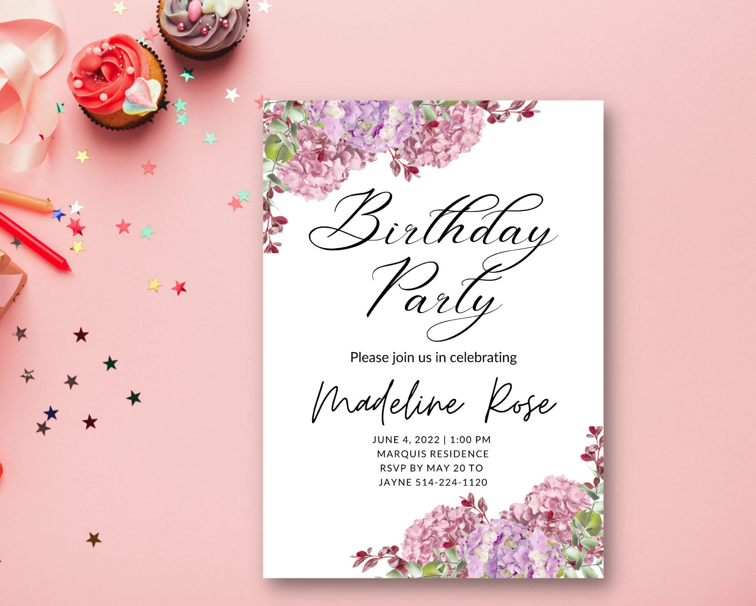 Birthday Party Invite, Birthday Invitation, Pretty Invitation, Floral ...