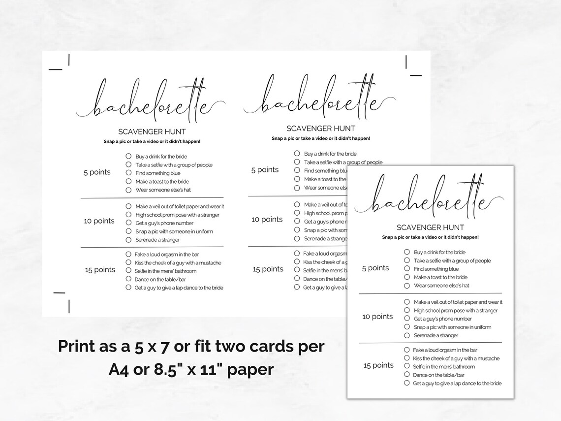 Fun Bachelorette Party Scavenger Hunt, Editable Printable Party Game ...