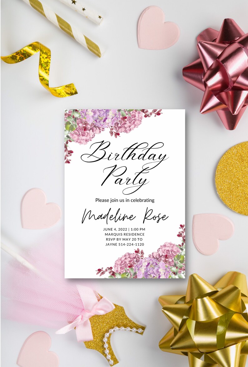 Birthday Party Invite, Birthday Invitation, Pretty Invitation, Floral ...