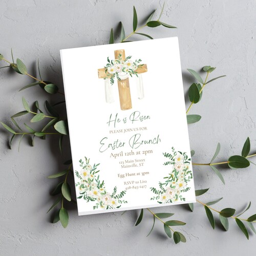 Religious Easter Celebration Invitation Template He is Risen - Etsy