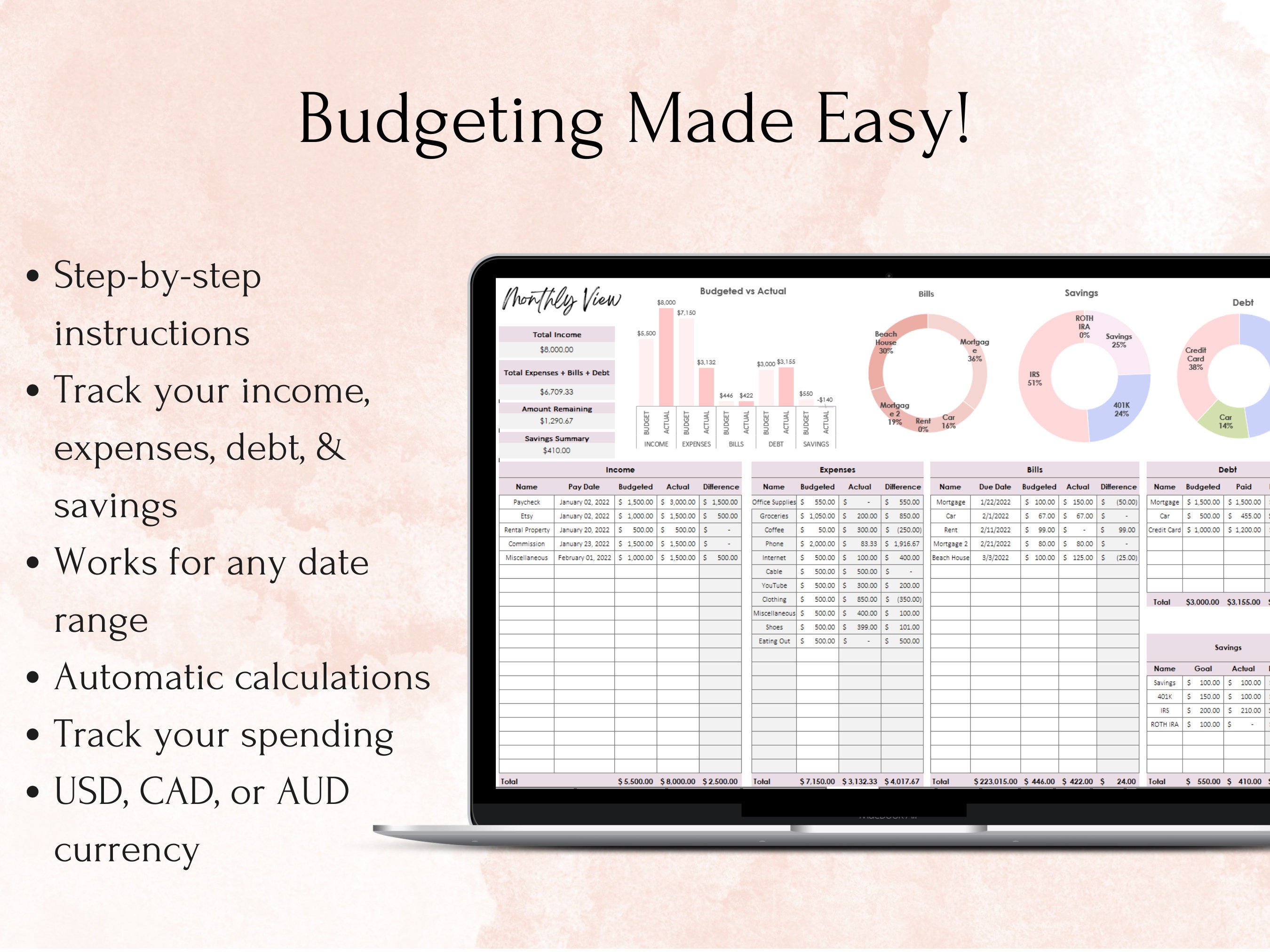 Personal Budgeting Dashboard, Budget Planner, Budgeting Made Easy ...