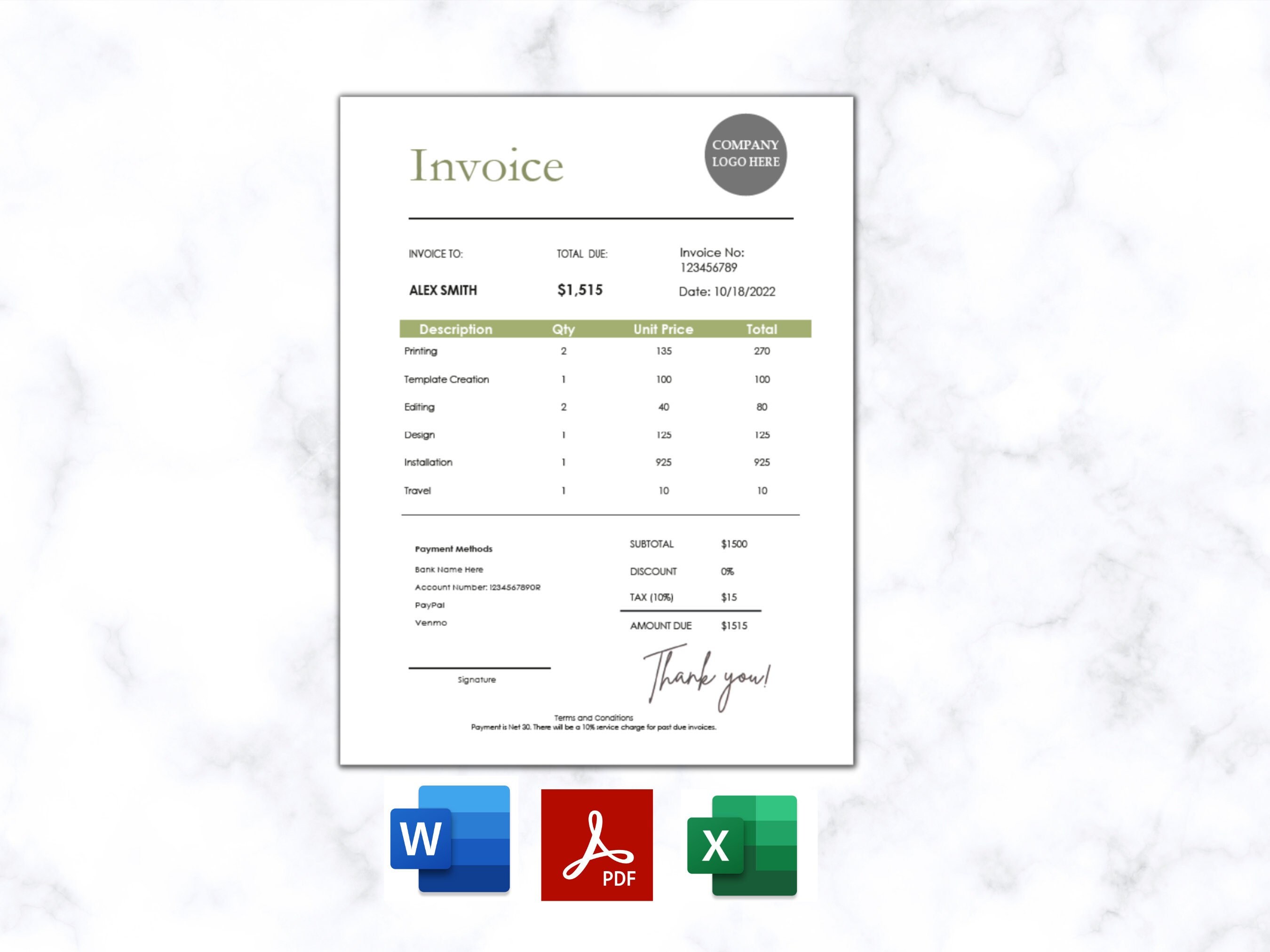 Invoice Template, Editable Template, Invoice Receipt Small Business ...