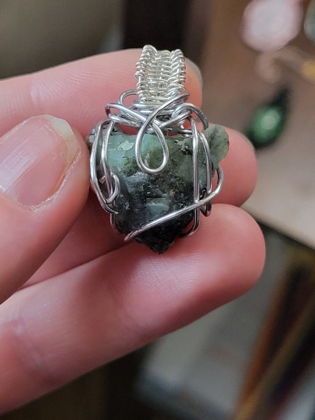 Raw Emerald Wire Wrapped Pendant - Etsy