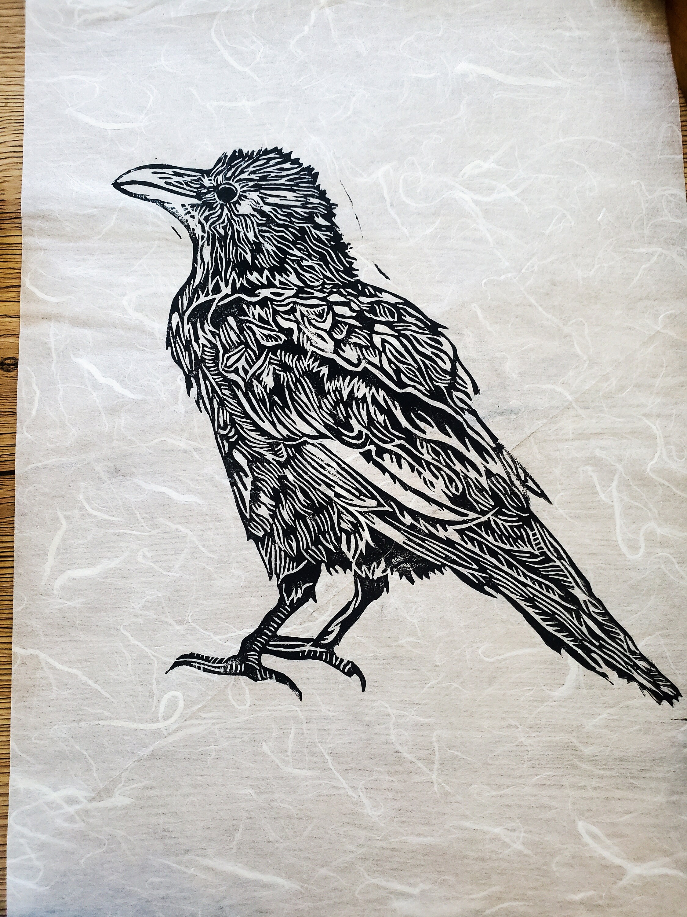 Raven Spirit 8x12 Linocut Print on Rice Paper, Block Print ...