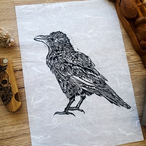 Raven Spirit 8x12 Linocut Print on Rice Paper, Block Print ...