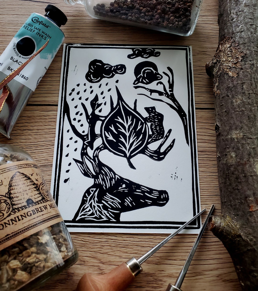 Autumn Vibes 5x7 Linocut Print, Animals, Forest, Hand Carved, Original ...