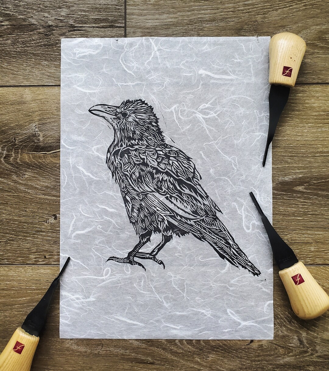Raven Spirit 8x12 Linocut Print on Rice Paper Block Print - Etsy