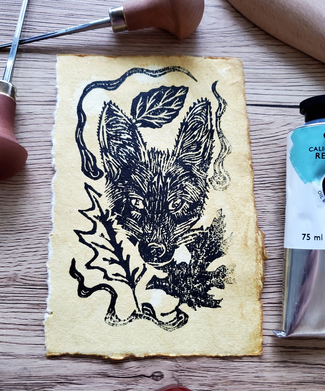 November Fox Linocut Print Block Print Lino Gravure Lino - Etsy